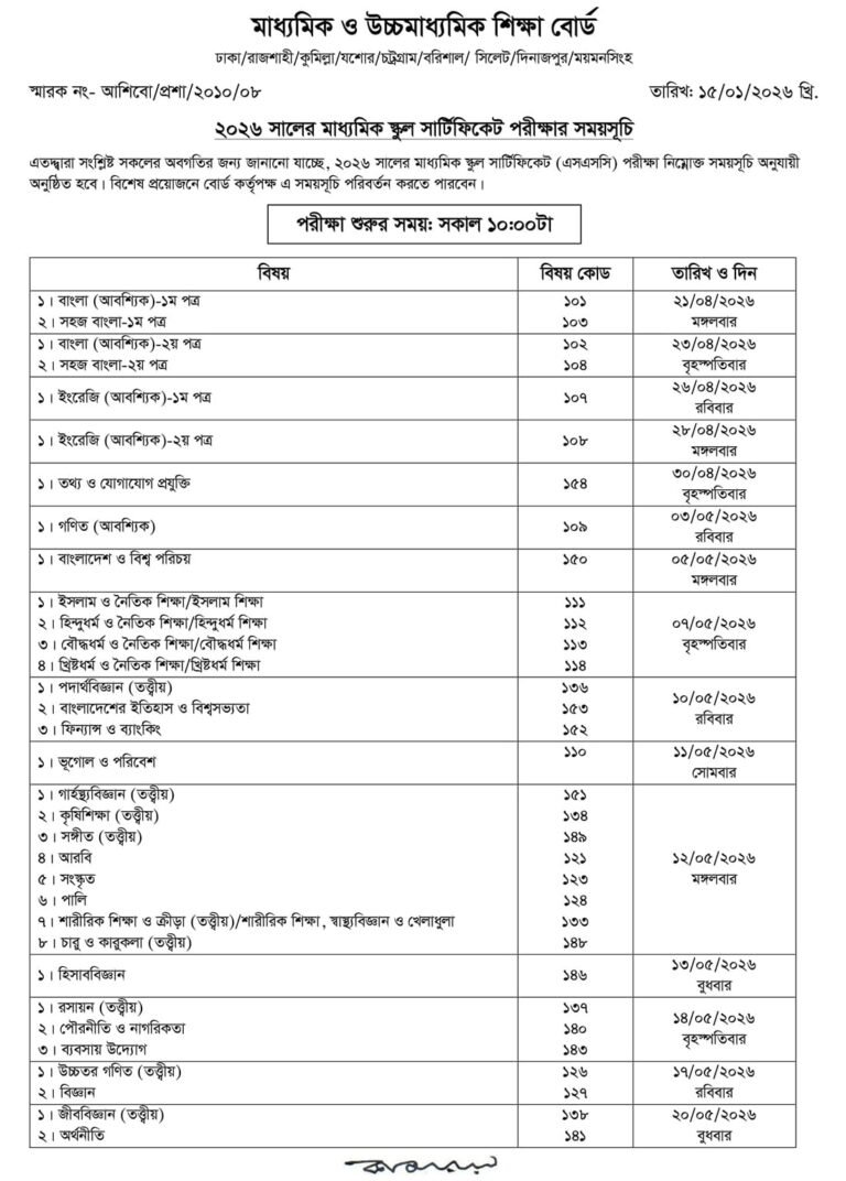 SSC Routine 2026: Exam Date Download For All Education Board